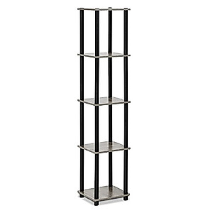 FURINNO Turn-N-Tube 5-Tier Corner Square Rack Display Shelf, Round, French Oak Grey/Black