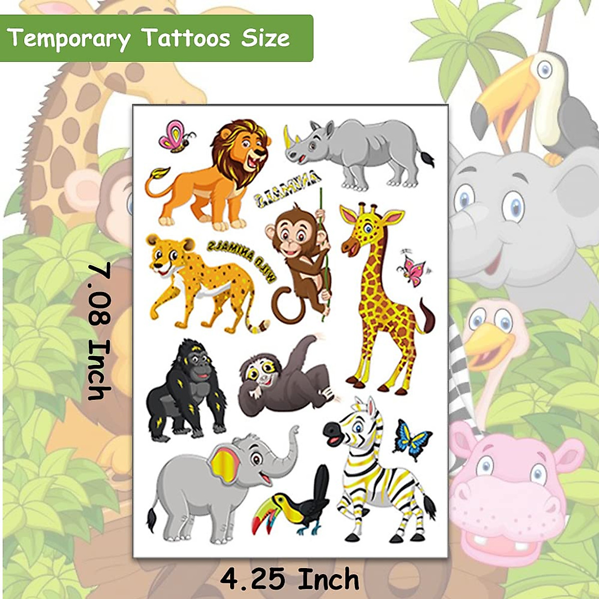 Hohamn Glitter Animal Temporary Tattoos for Kids - 50 Styles Zoo Jungle Animal Fake Tattoos for Boys Girls Birthday Party Supplies, Baby Shower