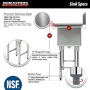 Stainless Steel Commercial Kitchen Sink - DuraSteel 3 Compartment Utility Sink w/Cross Bracing Legs - Triple 15" x 15" x 12" Bowl Size - For Restaurant, Laundry, Garage & Backyard - NSF Certified