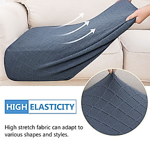 hyha Jacquard Couch Cushion Covers, Magic Sofa Slipcovers Washable, Diamond Lattice, Stretch Covers for 3 Cushion Couch for Sectional Sofa (3 Pieces, Grey)