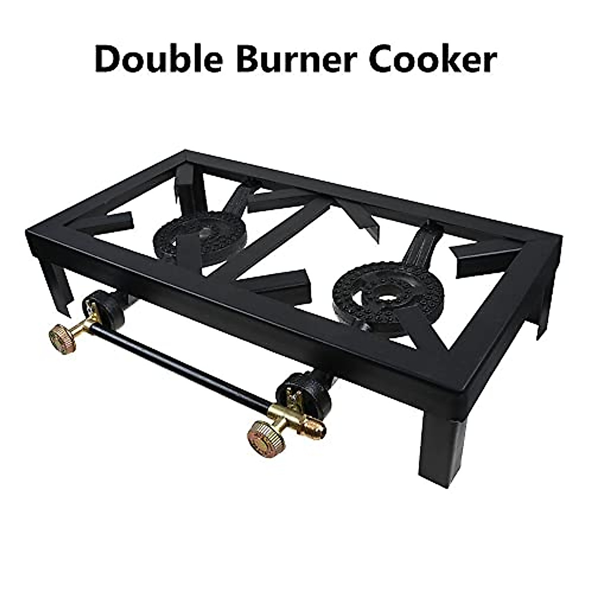 Portable Double Burner Outdoor Gas Stove Propane Cooker with Adjustable 0-20Psi Regulator Hose for Patio Camping, BBQ, Home Brewing, Turkey Fry, Maple Syrup Prep