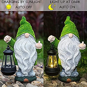 Flocked Garden Outdoor Gnome Statues Decor with Solar Lights ,Large Funny Gnome Garden Figurines for Outside Patio Yard Lawn House Farmhouse Sculptures Decorations Gifts