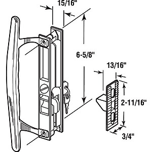 Prime-Line C 1197 Sliding Glass Door Handle Set, 6-5/8 in., Diecast, Hook Style, Flush (Single Pack)