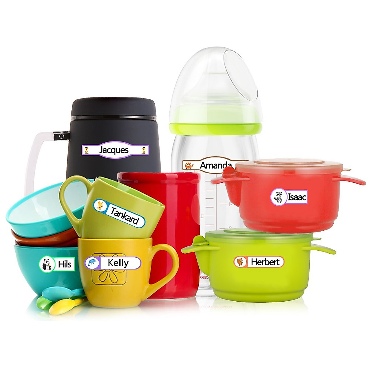 Baby Bottle Labels for Daycare, Tinabless Self-Laminating, Waterproof Write-On Name Stickers for School, Travel (Pack of 80)