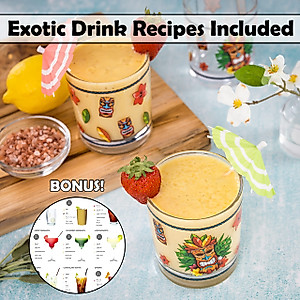 Tiki Cocktail Glasses Set of 4-10.5 Ounce Rocks Drinking Cups | Exotic Hawaiian Luau Party Barware