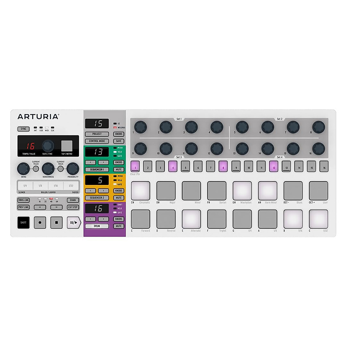 Arturia BeatStep Pro Controller and Sequencer — Aftertouch, Velocity Sensitive, With 2 Independent Melodic Sequencers, Drum Sequencer, 16 Drum Pads, MIDI/CV/Gate I/O and Music Production Software