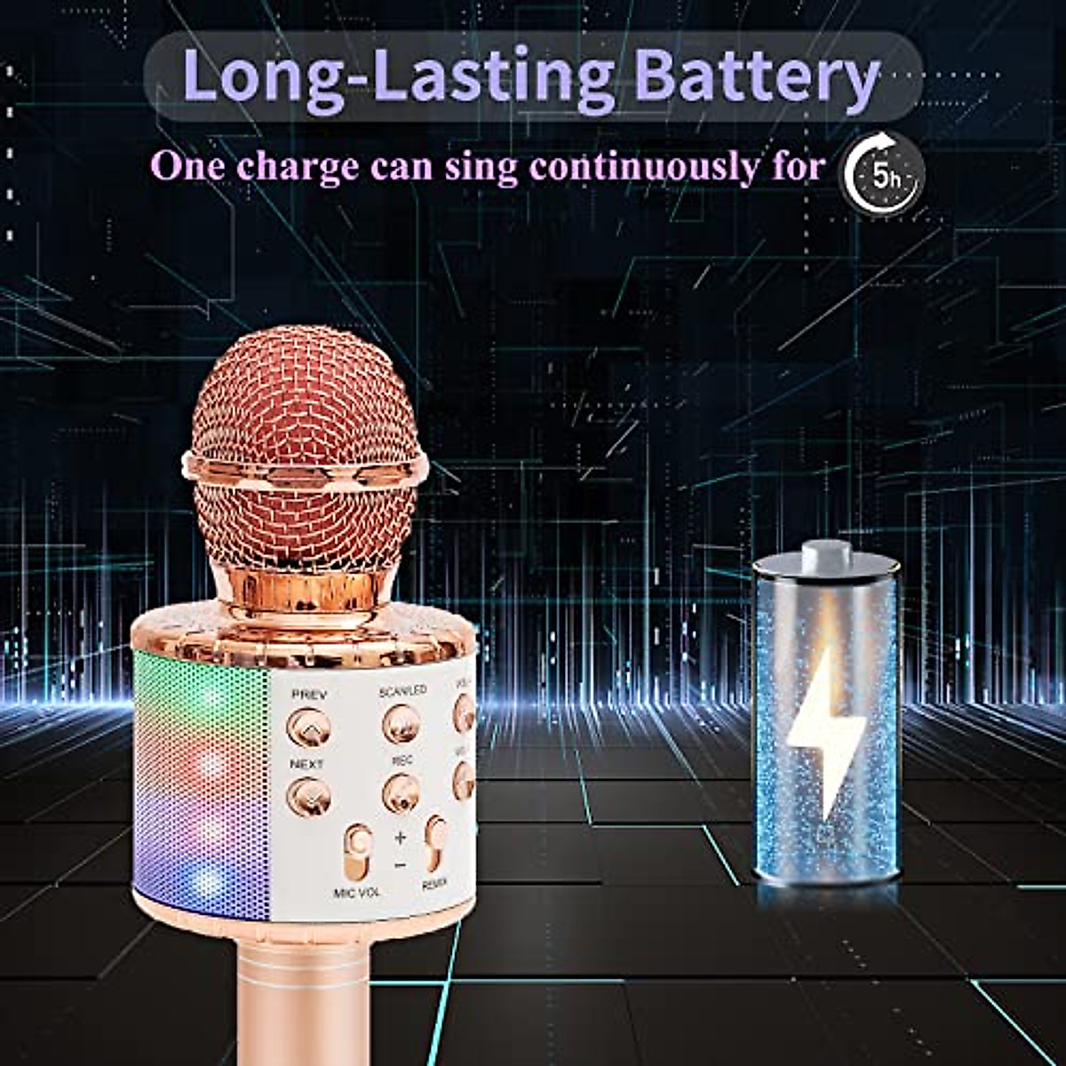 Alversun Wireless Karaoke Microphone for Kids, Bluetooth Karaoke Microphone Portable Handheld Singing Karaoke Mic Speaker Gifts for 3 4 5 6 7 Years Old Toys Girl Boy, Rose Gold