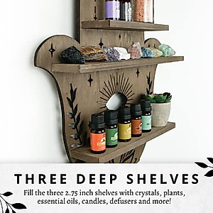 Hamsa Hand Crystal Shelf – Large 20 Inch Wooden Boho Shelf - Crystal Holder – Boho Shelves Crystal Display - Hamsa Wall Decor – Bedroom, Bathroom Living Room Floating Shelf – Spiritual Zen Decor