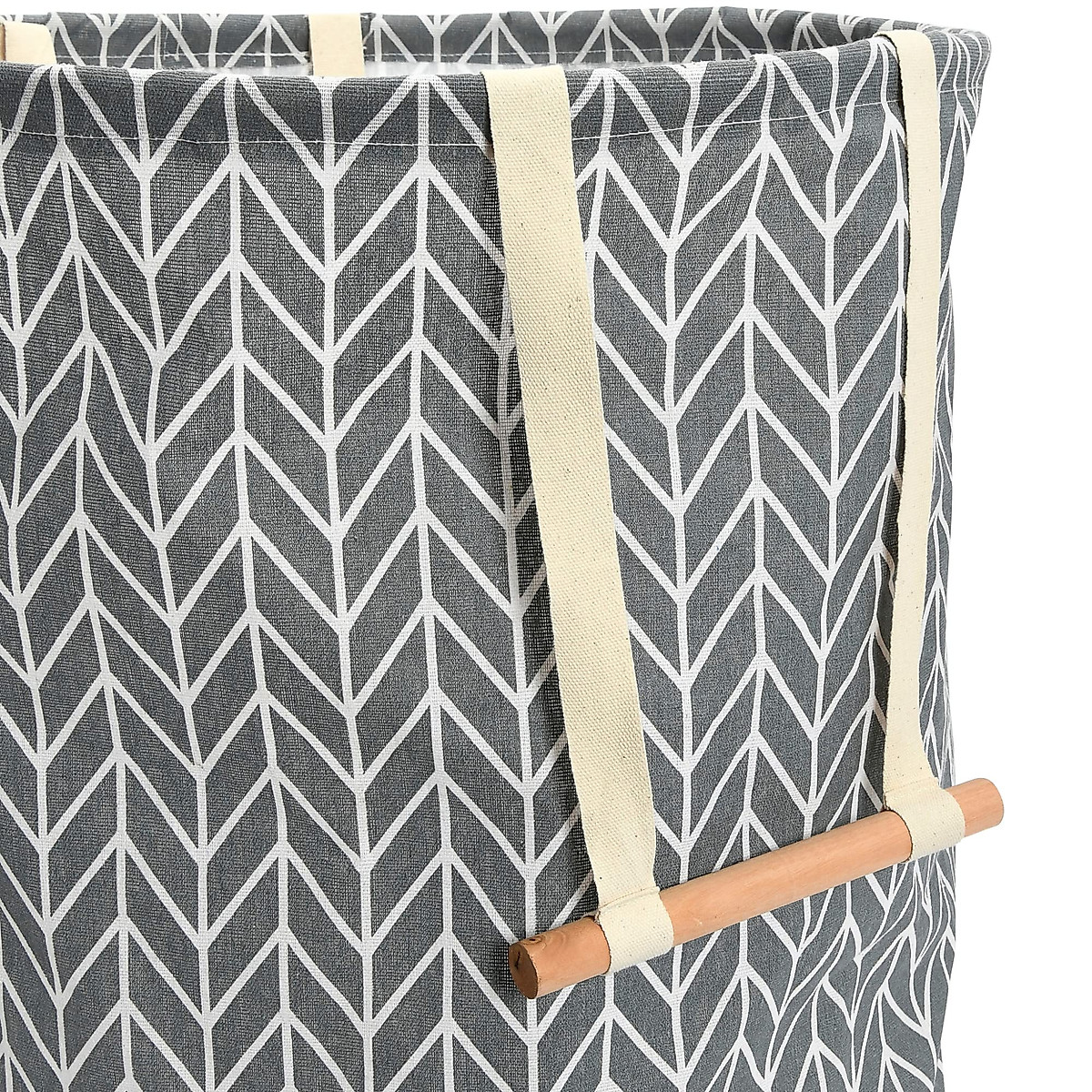Household Essentials Round Krush Hamper with Wood Dowel Handles, Gray Chevron