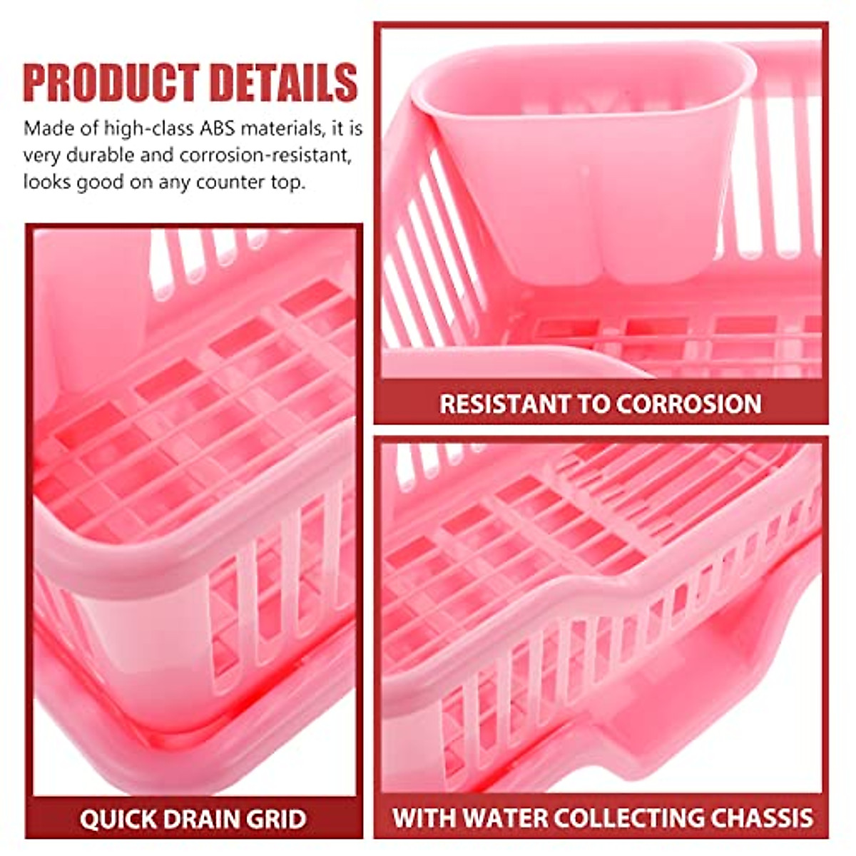 Zerodeko Kitchen Dish Drying Rack with Cutlery Holder Drainboard and Water Spout Plastic Dish Drainer Dinnerware Basket for Kitchen Counter Cabinet Pink