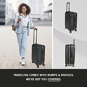 Kenneth Cole REACTION Diamond Tower Collection Lightweight Hardside Expandable 8-Wheel Spinner Travel Luggage, Black, 3-Piece Set (20", 24", & 28")
