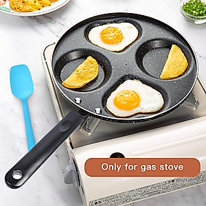 Supkiir Egg Frying Pan, Aluminum Circle Heart 4-Cup Egg Procher, Non Stick Egg Cooker for frying eggs burgers bacon, with Pastry Brush and Spatula
