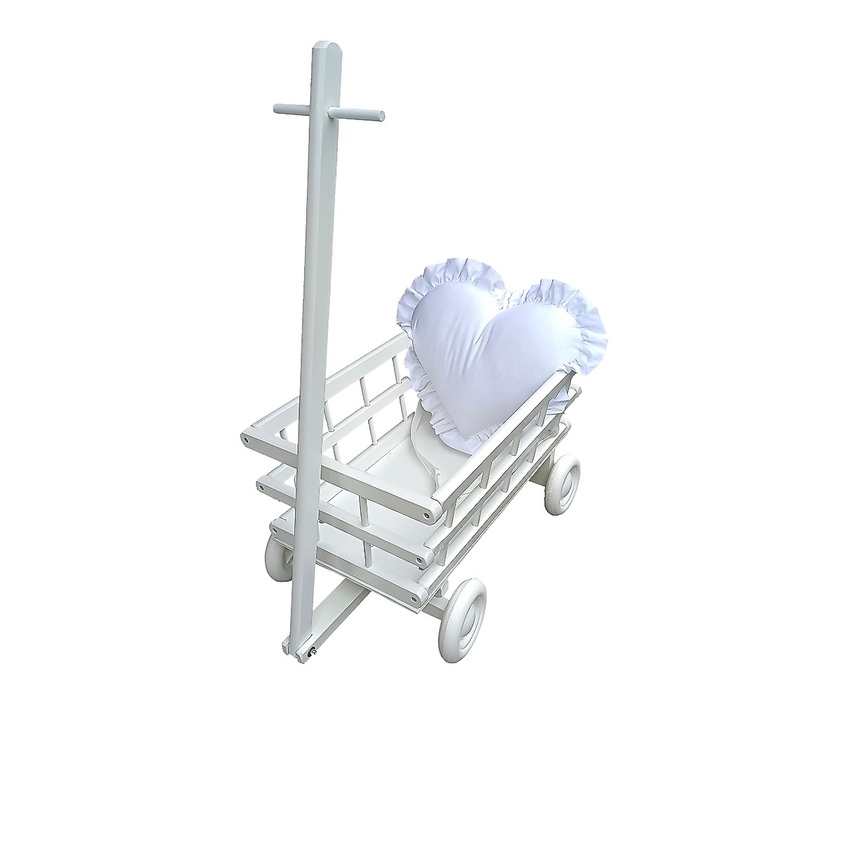 Premium Wooden Wagon JULEK - Safe and Beautiful | Ideal for Weddings and Flower Girls | Color: White Fluff | Wheels: Rubber