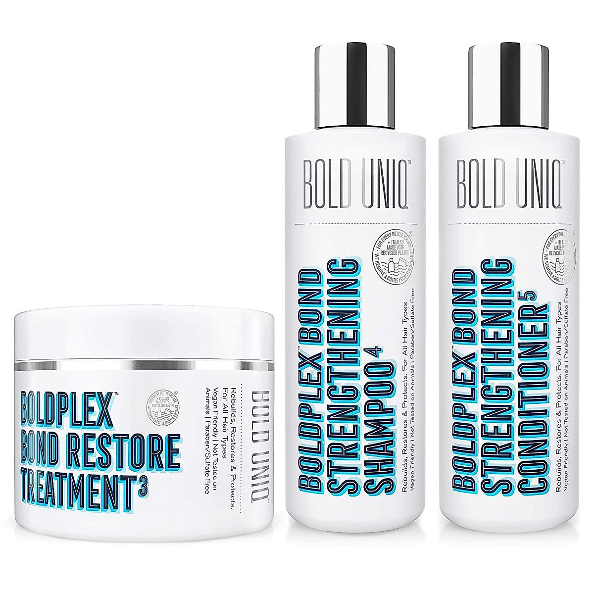 BOLD UNIQ Boldplex Bond Repair Hair Protein Treatment Bundle. Regime for Dry Damaged Hair. Hydrating & Conditioning for Curly, Colored, Frizzy, Broken & Bleached Hair. Paraben & Sulfate Free.