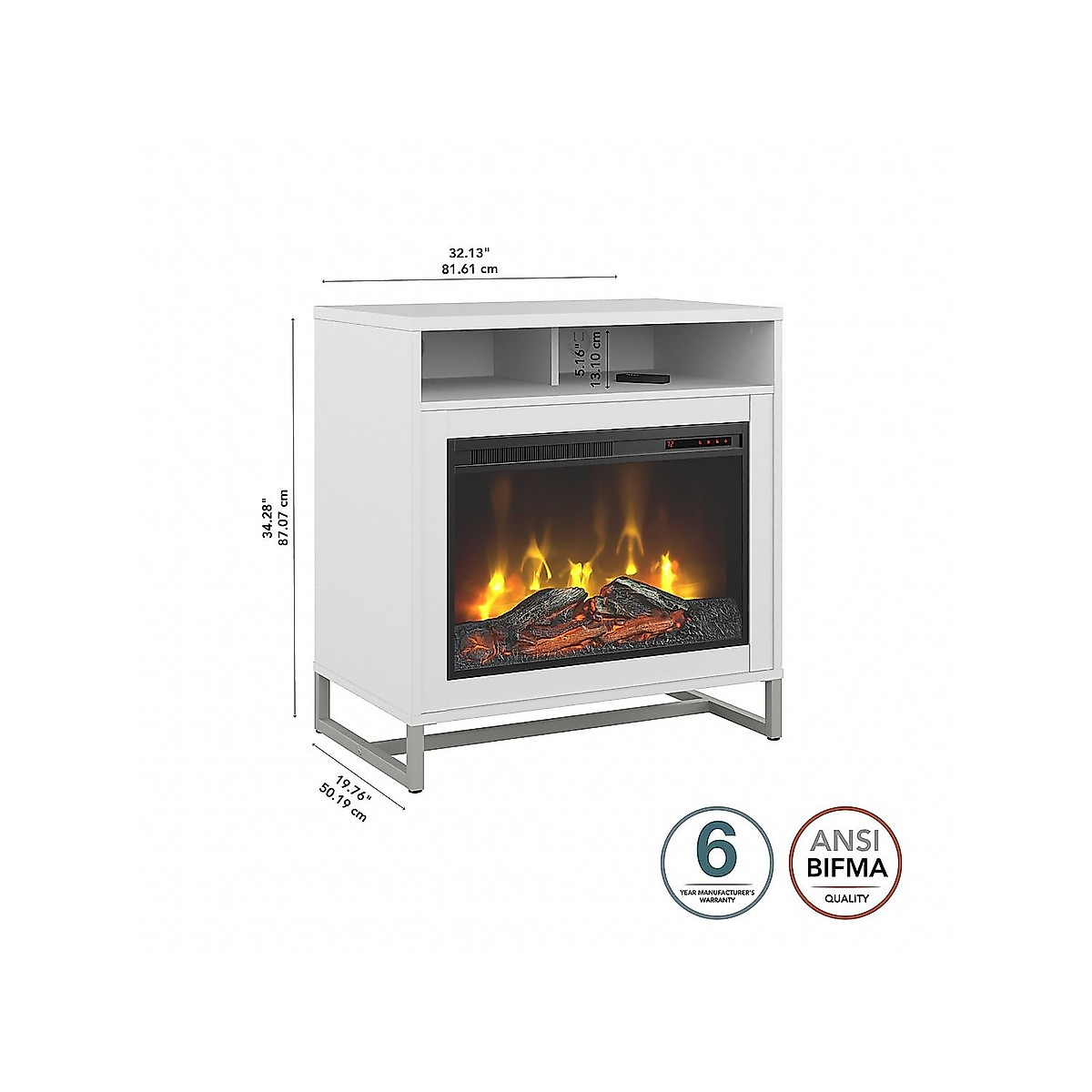 Office by kathy ireland Method Floor Standing Electric Indoor Fireplace with Shelf, 32-inch W, White (KI70209FRK)