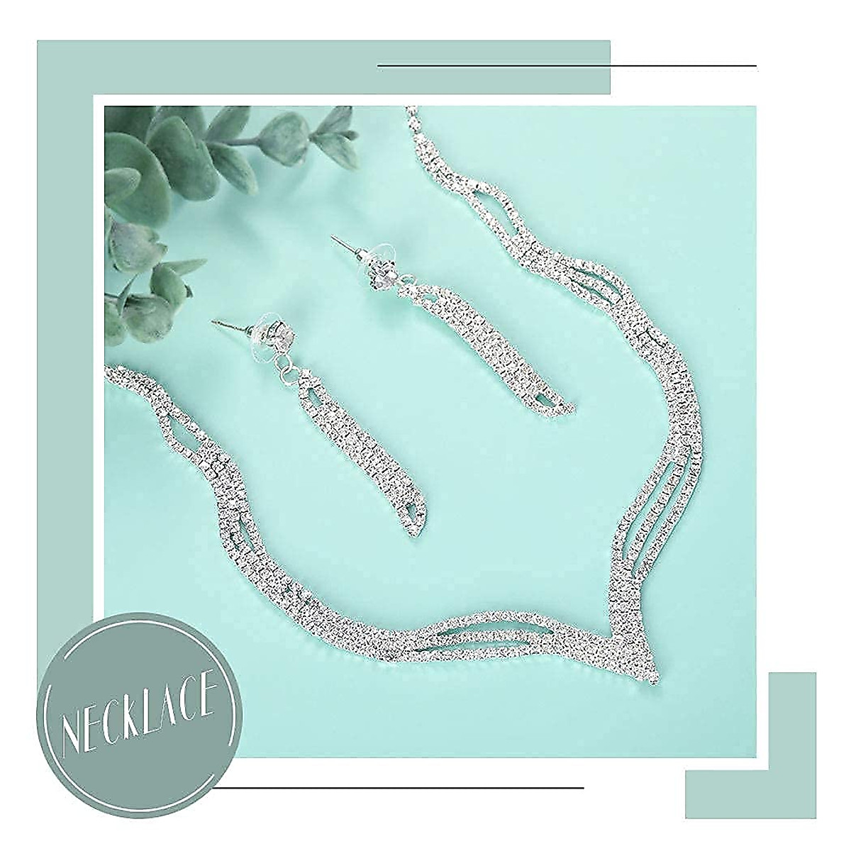 Yikisdy Wedding Necklace Set Silver Crystal Bride Jewelry, Rhinestone Choker, Bridal Accessories for Women and Girls ( Pack of 3, 2 earrings and 1 necklace)