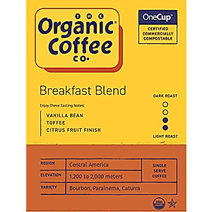 The Organic Coffee Co. Compostable Coffee Pods - Breakfast Blend (80 Ct) K Cup Compatible including Keurig 2.0, Medium Roast, USDA Organic