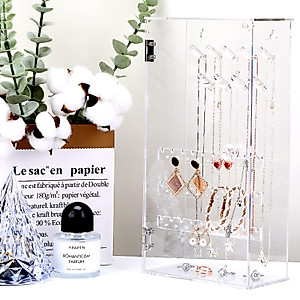 Dankeit Earring Display Stands,Acrylic Jewelry Organizer Box,Dust-proof Earring Rack Holder with 27 Holes and 8 Hanging Bars,5-Tier Jewelry Holder for Earrings,Necklaces,Bracelets,Rings,Clear