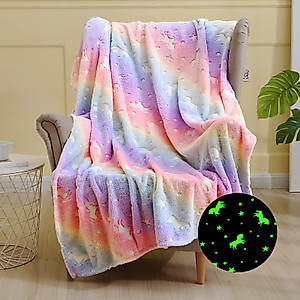 Unicorn Glow in The Dark Blanket Unicorns Gifts for Girls 60"x50" Luminous Rainbow Pink Unicorn Blanket Valentine Easter Christmas Birthday Gifts for Girls 1-12 Year Old Baby Toddler Kid Magic Blanket