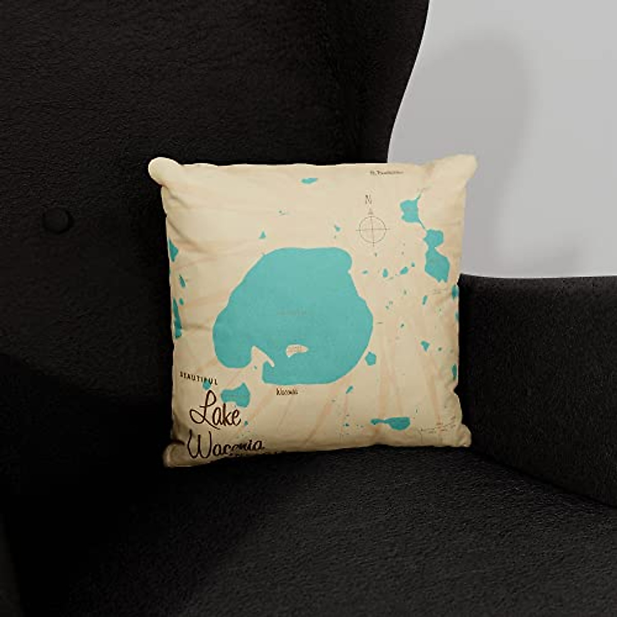 Lake Waconia Minnesota Map Canvas Throw Pillow for Couch or Sofa at Home & Office by Lakebound 18" x 18".