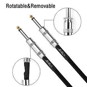 Guitar Instrument Cable 1/4 inch Color Tweed Jacket Instrument Cable 10 ft for Electric Guitar, Bass Guitar, Electric Mandolin- Single (Black+Straight)