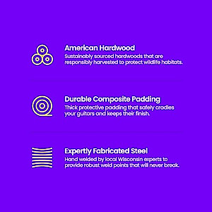 String Swing Guitar Stand, Multi Guitar Rack for Acoustic, Electric, Bass Guitars, Hand Welded Steel & Oak Hardwood, Padded Guitar Holders, Guitar Stands Floor - USA Made