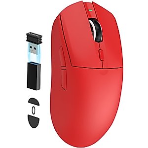 A.JAZZ AJ139 G Pro Wireless Gaming Mouse Ultra-Lightweight 59g with Dual Mode-Type C Wired/2.4Ghz USB Receiver up to 26000DPI 6 Programmable Button Ergonomic Symmetric for PS4 Xbox PC Mac Gamer(Red)