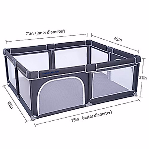 ANGELBLISS Baby Playpen, Extra Large Playard, Indoor & Outdoor Kids Activity Center with Anti-Slip Base, Sturdy Safety Play Yard with Breathable Mesh, Kid's Fence for Toddlers(Dark Grey,71”x59”)