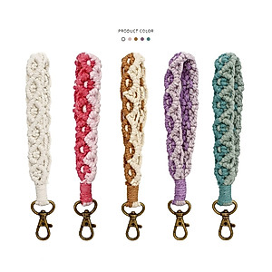 Poagoep Boho Macrame Keychain Bracelet Handmade Wristlet Keyring Holder Wrist Lanyard for Women Girls(1)