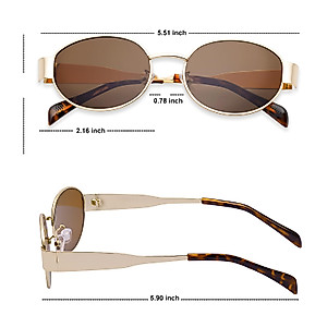 knliwkm 2 Pack Gold Retro Oval Sunglasses for Women Trendy Fashion Designer Dupes Shades Vintage 90s Sun Glasses