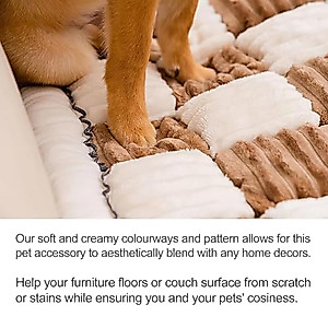 Funnyfuzzy Cream-Coloured Large Plaid Square Pet Mat Bed Couch Cover, Funny Fuzzy Couch Cover, Dog Blankets For Large Dogs, Waterproof Blanket Dog Bed Cover Pet Blanket, For Most Cats Dogs,Pets ( Colo