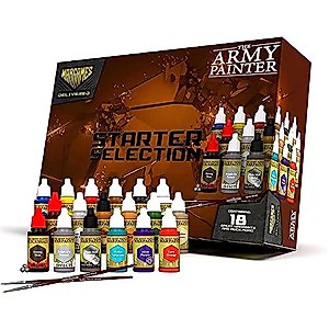 Wargames Delivered The Army Painter Starter Miniature Paint Sets - Acrylic Model Paint Set for Plastic Minis - Miniature Painting Kit - 18 Acrylic Paints, 2 Hobby Paint Brushes, Mixing Balls & Bottles