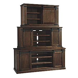 Signature Design by Ashley Budmore Rustic TV Stand Fits TVs up to 68", 2 Sliding Barn Doors and 6 Storage Shelves, Dark Brown