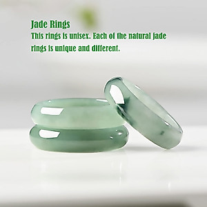 BJIMIDTI Natural A Grade Green Jade Rings for Women, 100% Genuine Burma Jade Band Ring, Real Good Luck Wealth Jadeite Jade Ring Jewelry Gifts for Women,Green,Size 8
