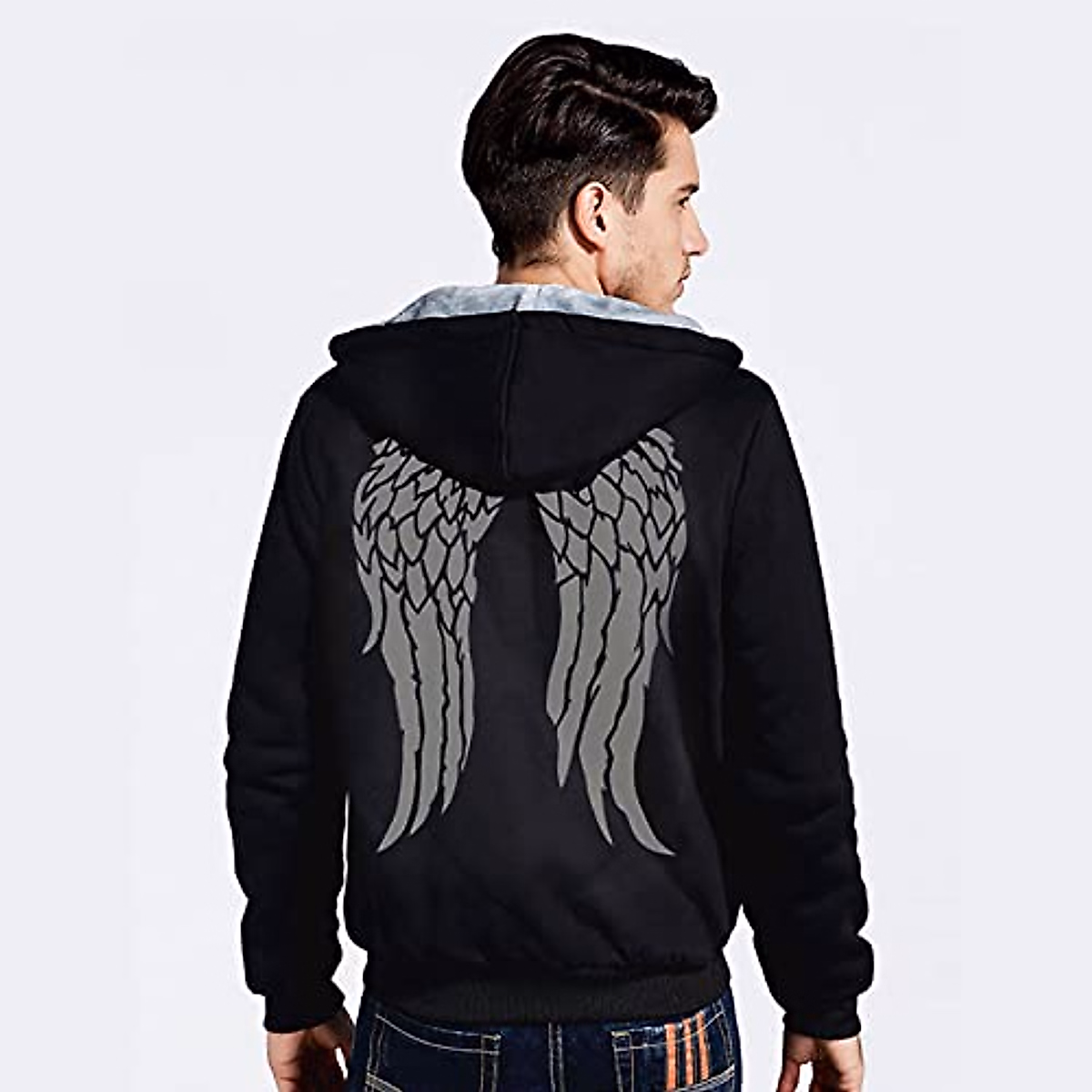Angel Wings Hoodie Daryl Dixon Jacket Zip Up Gray wings Sweatshirt For Men XXL
