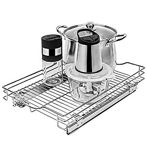 SITE Pull Out Cabinet Organizer 14" W x 21" D Heavy Duty Under Kitchen Cabinet Sliding Shelf,Requires At Least 15” Cabinet Opening, Chrome Finish