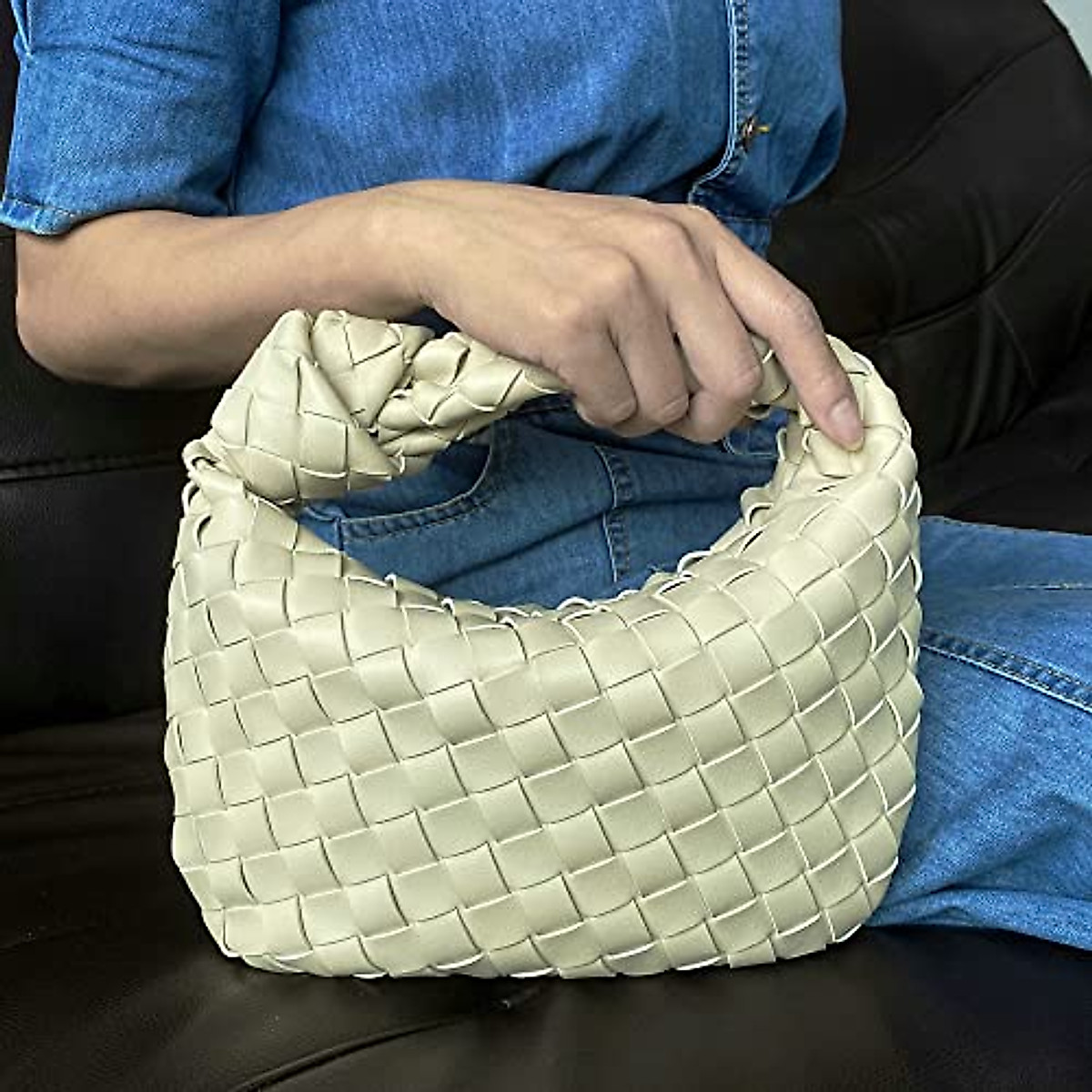 Women Shoulder Bags, Cute Hobo Tote Handbag Mini Clutch Purse Leather Woven HandBag Dumpling Shoulder Bag with Zipper Closure