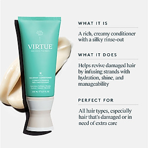 VIRTUE Recovery Conditioner with Keratin Hydrates, Softens, and Renews Damaged Hair, Sulfate Free, Color Safe