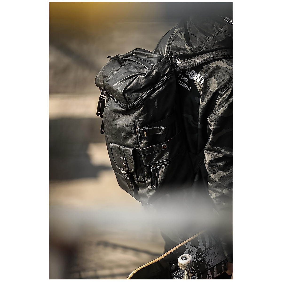 HuaChen Travel PU Leather Backpack for Men Women,Laptop Backpack for School College Bookbag Computer (YZ24_Black)