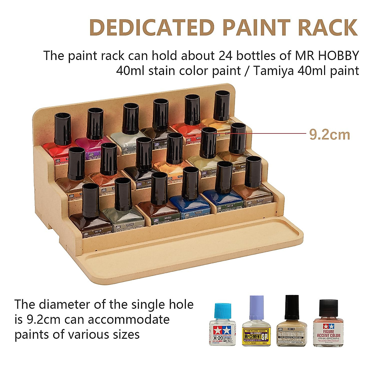 Bucasso Plastic Model Baking Rack, 4 Tier Paint Ink Bottle Paint Tool Storage Kit, MDF Material Model Tool Organizer, Craft Supplies Storage Rack for Tamiya/Gouda Paint and Miniature Model Tools, GK3