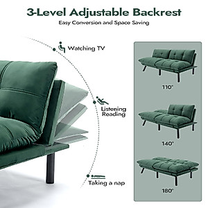 Edbuosy Comfortable Futon Sofa Bed, Memory Foam Loveseat, Convertible Adjustable Sofa Bed CouchSuitable for Office, Home, and Bedroom (Green)