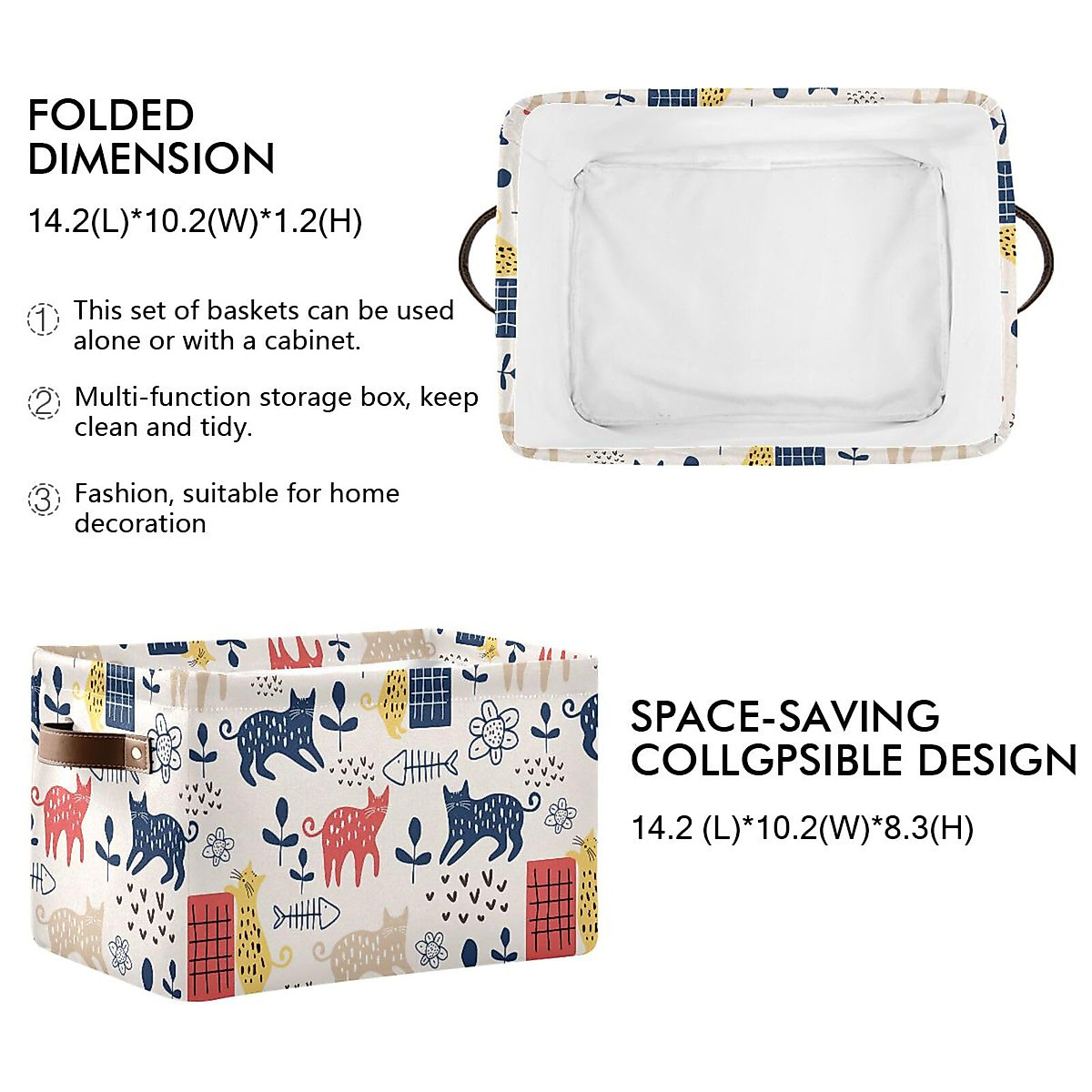 Cat Flower Storage Basket Bins Decorative Toy Laundry Basket Organization with Handles for Living Room Clothes Nursery Closet Shelf Playroom,1 pcs