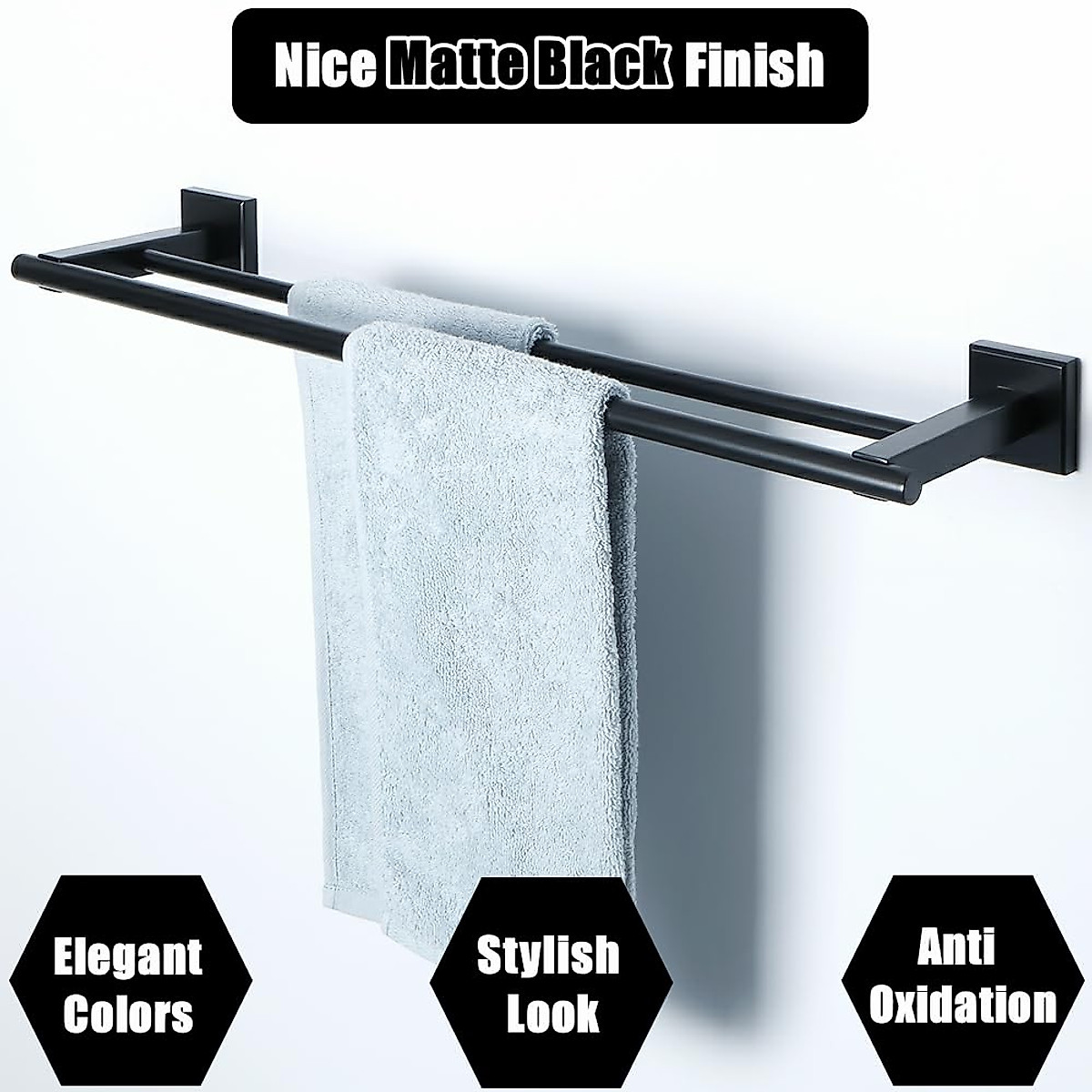 Alise Double Bath Towel Bars,Towel Hanger Towel Racks for Bathroom Lavatory,Wall Mount Towel Holder SUS304 Stainless Steel Towel Rails,Brushed Nickel,GKL7902-LS,24 Inch