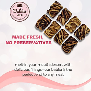 Babka ATX Handmade Mini Babkas- 2 Pecan, 3 Cinnamon & 3 Dark Chocolate - Authentic Holiday Babka Cakes for Delivery -Soft Traditional Jewish Cake with Delicious Fillings - No Preservatives - Made Fresh in Austin, TX [8 Pack]