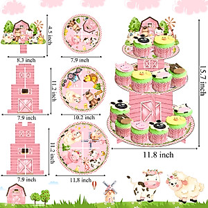 Pink Farm Animals Cupcake Stand 3 Tiers Farm Birthday Party Tower Barnyard Party Stand Holder Farm Animals Party Decorations for Farmhouse Baby Shower Supplies