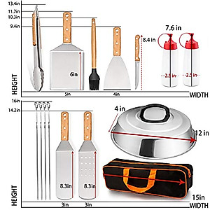 Leonyo Griddle Accessories Tool Set of 21, Heavy Duty Grill Griddle Metal Spatula for Cast Iron Flat Top Teppanyaki Cooking, with Smashed Hamburger Turner, Basting Dome, Carrying Bag, Grilling Gift