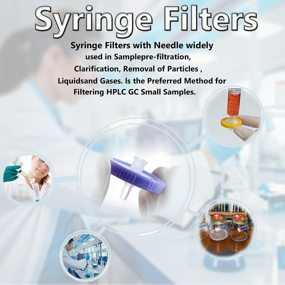 Syringe Filters PVDF Hydrophilic Filtration 0.22um 13mm Membrane Diameter Lab PVDF Membrane Disc Non-Sterile by Labfil, Pack of 100