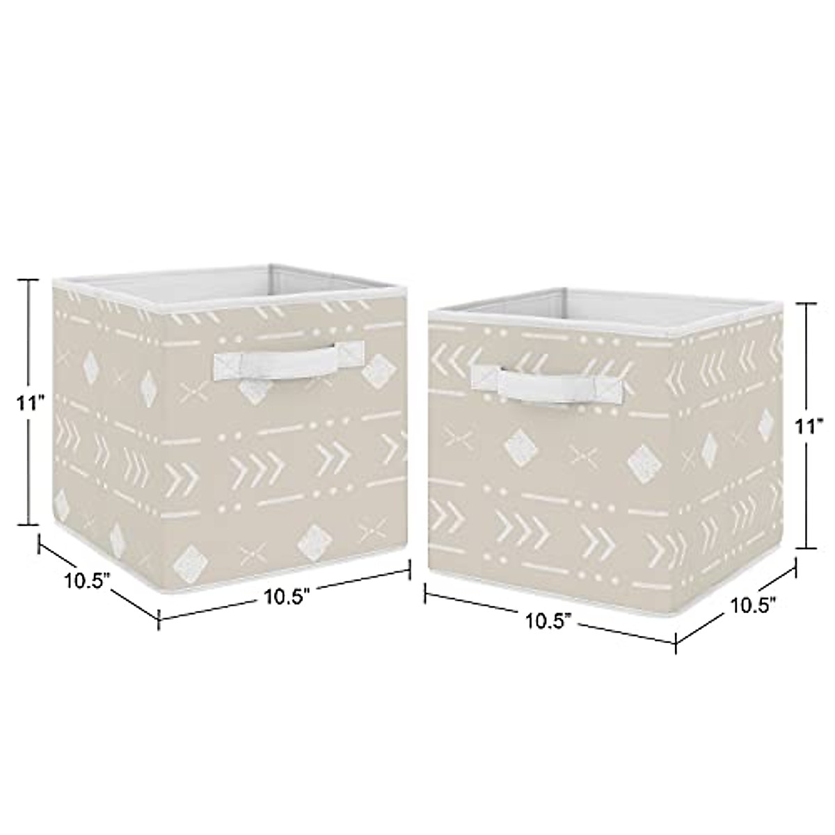 Sweet Jojo Designs Boho Aztec Geometric Foldable Fabric Storage Cube Bins Boxes Organizer Toys Kid Baby Children Set of 2 Gender Neutral Beige Taupe Tan Bohemian Southwest Tribal for Llama Collection