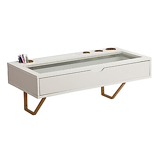ALIMORDEN Floating Shelf with Drawer,Floating Drawer for Bathroom, White Wall Mounted Desk,Pull Out Drawer, 31 inch Surface, Floating Wall Desk, Hanging Desk, White