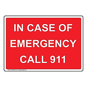 ComplianceSigns.com in Case of Emergency Call 911 Label Decal, 5x3.5 in. 4-Pack Vinyl for Emergency Response Fire Safety/Equipment